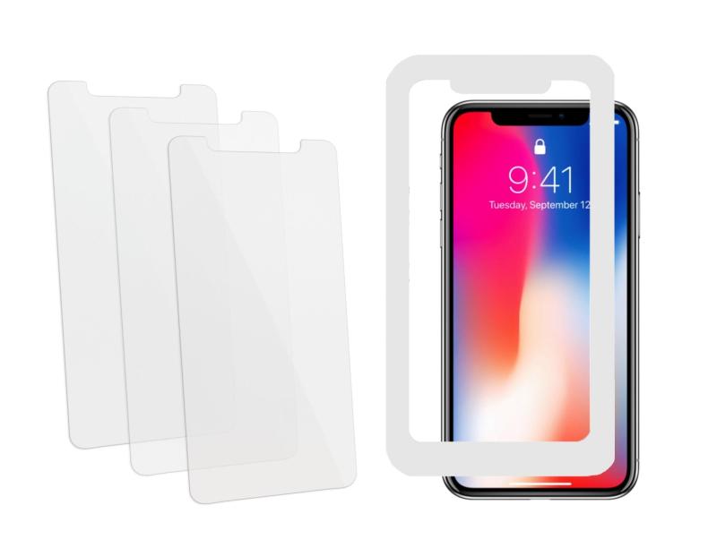 【3枚セット】iPhone X Narvik 【ガイド枠付き】強化ガラス液晶保護フィルム 3D Touch対応 / 硬度9H / 飛散防止【極上タッチ】特殊加工の防汚コーティングによりなめらかな手滑りを実現。ガラスフィルムを貼ったままでもi...