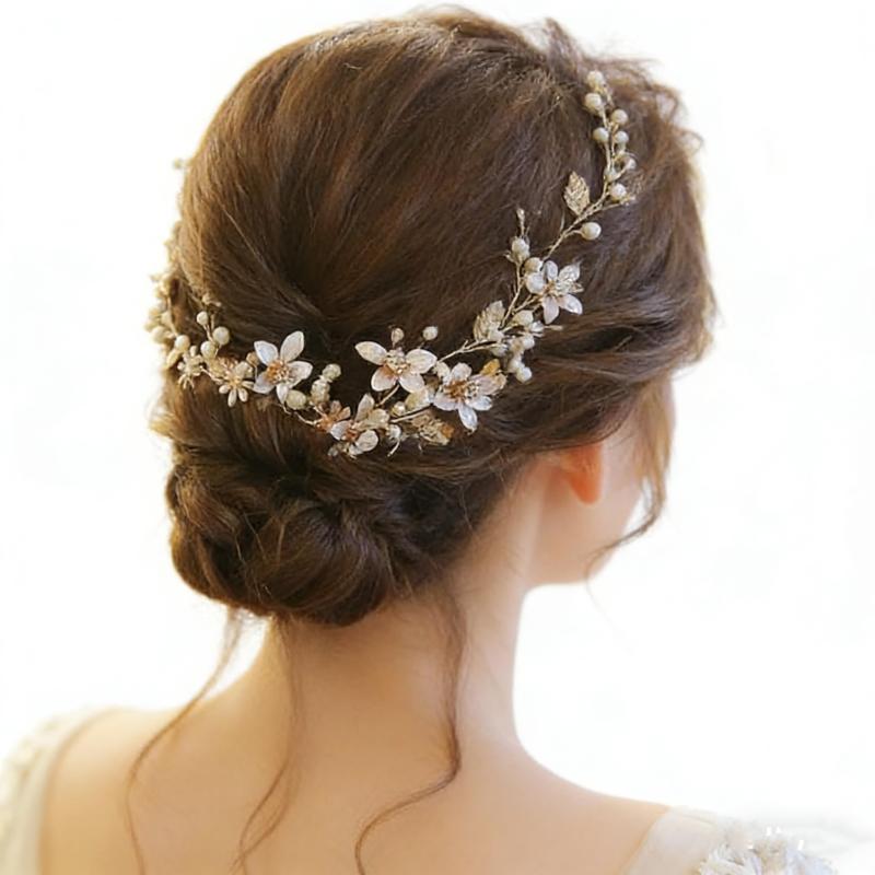 SIYINGSAERY ウェディング ヘアアクセサリー 結婚式 髪飾り ヘッドドレス 花嫁 結婚式 髪飾り ゴールド お呼ばれ パーティー ドレス 浴衣 着物 袴 卒業式 和装 小物✽【上品な輝きで花嫁を彩る】0.3mm極細ワイヤーに施され...