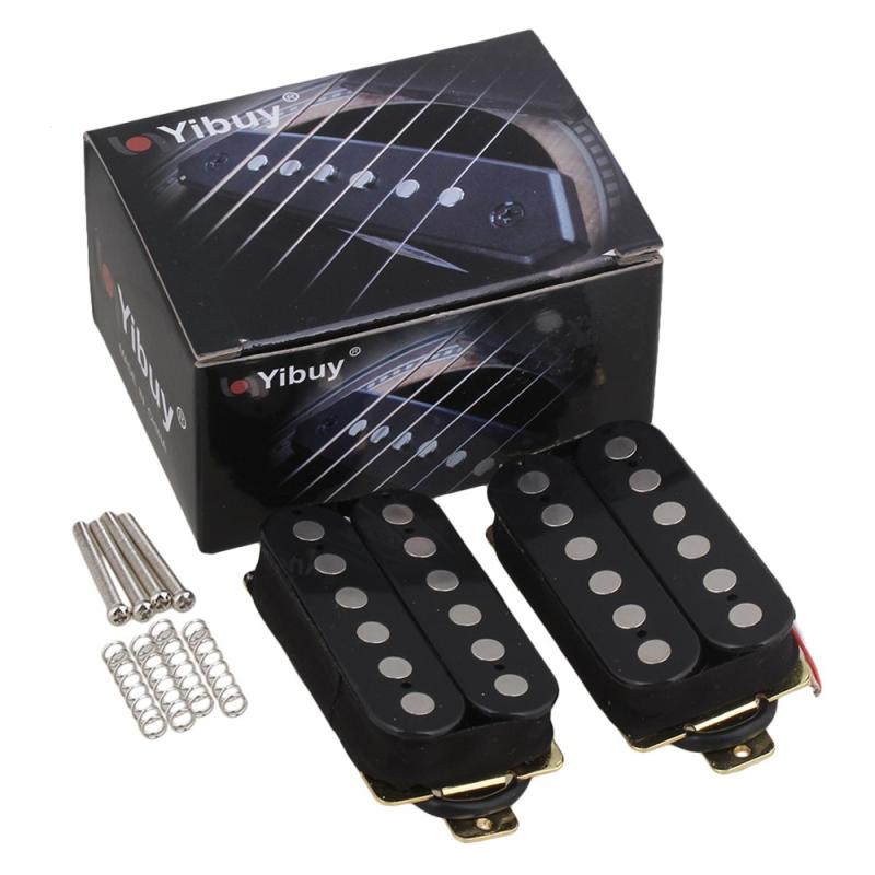 Yibuy 2個入れ ブラック ハムバッカーピックアップ 二重コイル エレキギターのため 金属+マグネット ブリッジ&amp;ネックセットネジとスプリングが付属しており、取り付けが簡単です。ハムバッカーピックアップ搭載のエレキギターに対応。