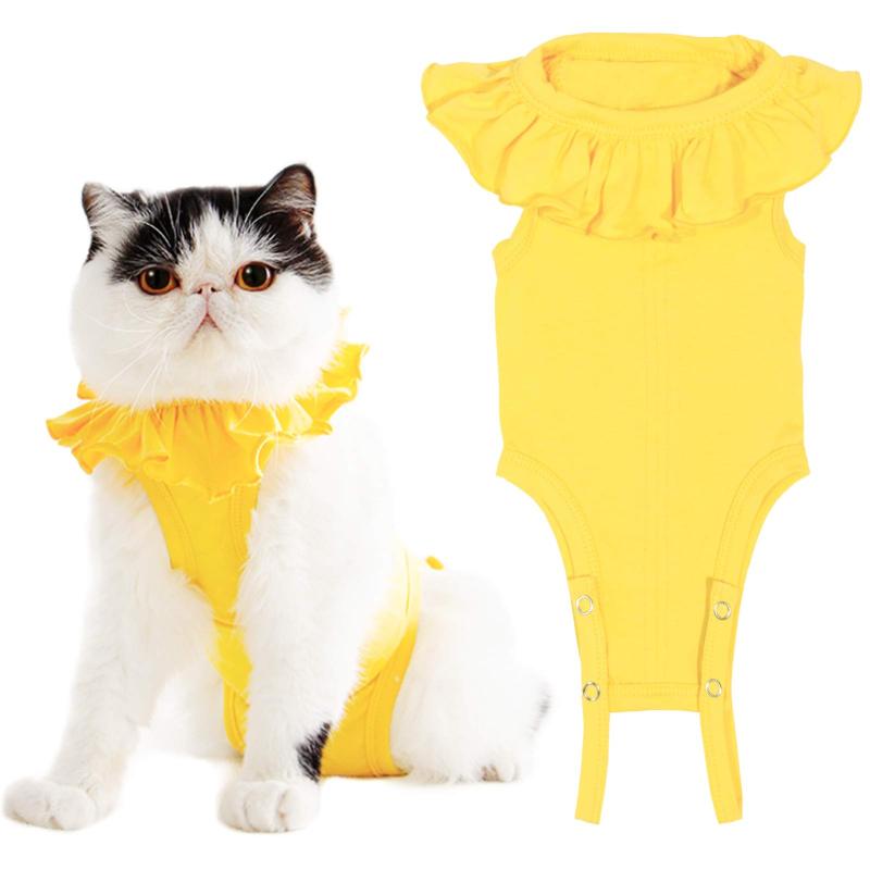 KUVEELA PET 術後服 猫 女の子 術後ウェア エリザベスカラーの代わり 保護 服 メス 避妊 離乳 傷口保護 皮膚病 舐め防止 ソフト 通気