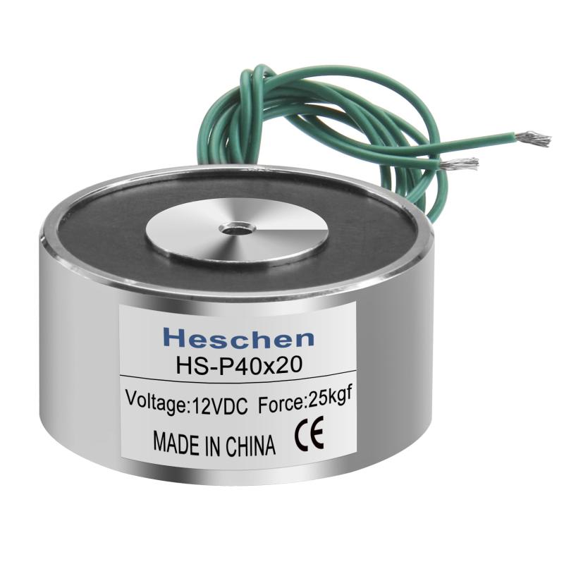 Heschen 電磁マグネットソレノイド, P40/20, 外径40mm, DC12V, 25Kg/55lb定格電圧: DC12Vアトラクション: 25Kg/55ポンド直径: 1.6インチ/40 mm。 高さ: 0.8 インチ / 20 ミ...