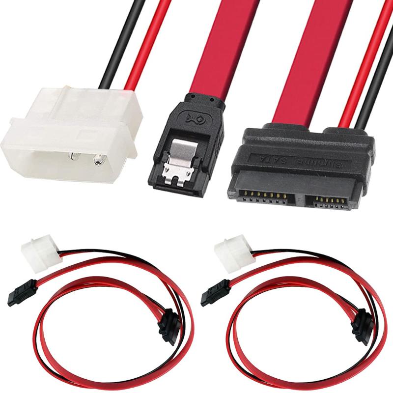 Xiatiaosann Slimline SATA - SATA(7ピン)+ペリフェラル電源(4ピンオス)変換ケーブル 13ピンデータおよび電源コンボ ケーブル Molexコネクタ電源ケーブル付き、ノートブックドライブ用、50cm、2本セッ...