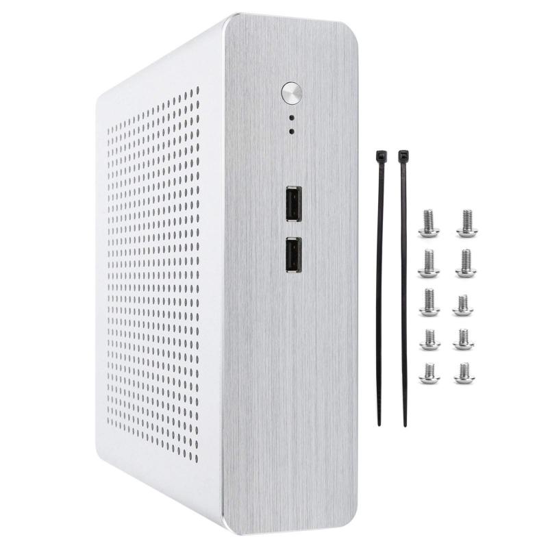 ミニPCコンピュータケース、デスクトップコンピュータ用HTPCシャーシフルアルミニウムDCATX電源MiniITXケース(シルバー+ USB2.0)フルアルミニウムシェル、絞り加工と陽極酸化加工の組み合わせ、軽くて繊細な質感MiniITX ...