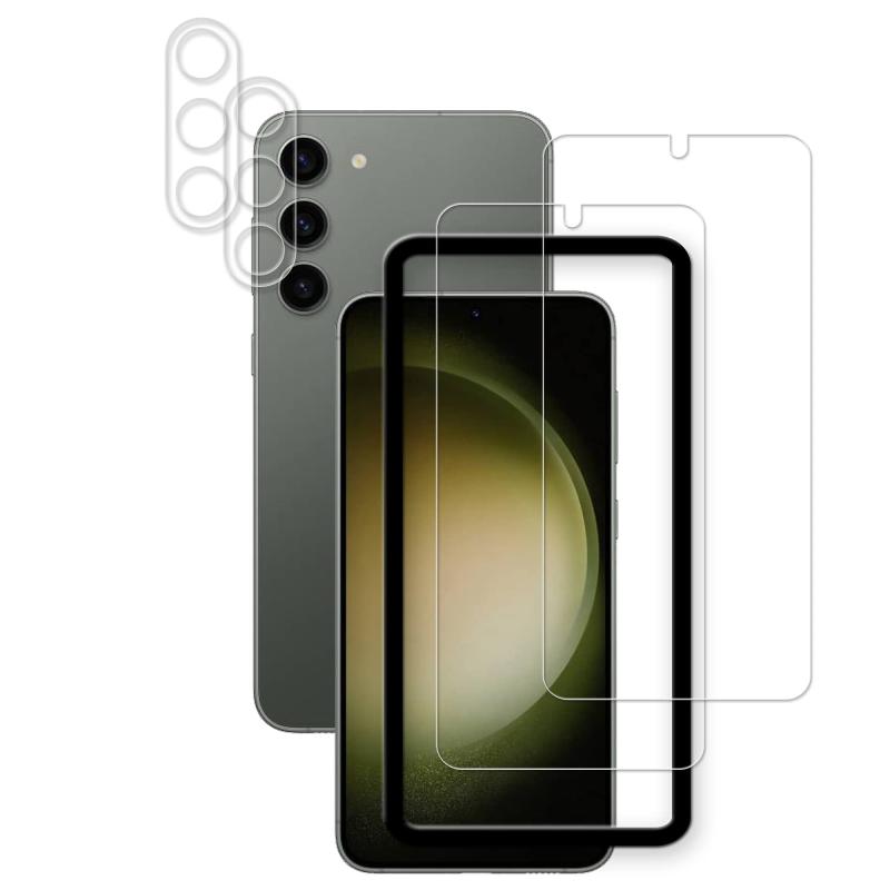 HKKAIS ギャラクシーs23 保護フィルム【2+2 枚セット】 ガイド枠付日本製硝子採用 Galaxy S23 SC-51D / SCG19 用 ガラスフィルム カメラフィルム 強化 ガラス 液晶画面 保護フィルム【対応機種-2+2枚入...