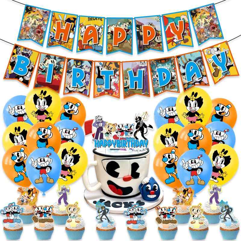 ザ・カップヘッド・ショウ　誕生日　飾り付け　パーティー　セット　The Cuphead Show　アニメ　キャラクター　子供　可愛い　面白い　オレンジ　男の子　女の子　happy birthday　ガーランドパッケージには、1つのhappy...