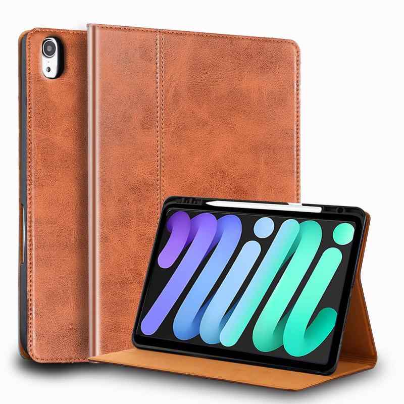 Gexmil ケース iPad Mini 8.3 インチ,iPad Mini 7世代 A17 Pro 2024, 6世代専用 (2021) 高級レザー製 ペン収納,衝撃防止 保護ケース 耐衝撃性 軽量 防指紋,オートスリープ/ウェイク,ブラ...