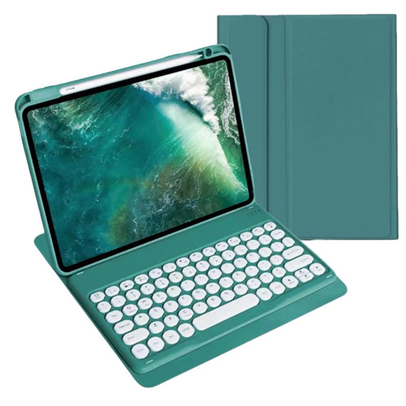iPad Air 11インチ M4/M3/M2 用の キーボードケース iPad Air 5/Air4用の Bluetooth キーボード カバー 分離式 マグネット 軽量 ペン収納 丸形 キー 人気 かわいい 可愛い，深緑【対応機種】iP...