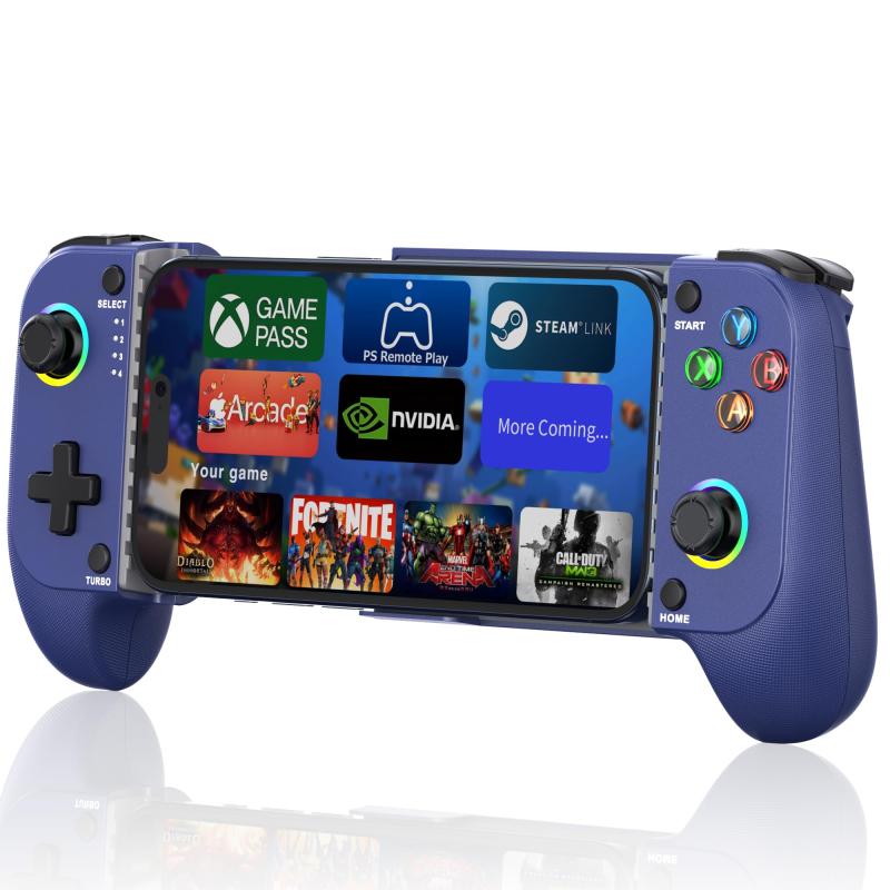 スマホコントローラー Bluetooth iOS/Android両用 モバイルゲームコントローラー 伸縮型 Xbox Cloud/Steam Link/GeForce Nowゲームなど対応 低遅延 600mAhバッテリー RGBライト ブル...