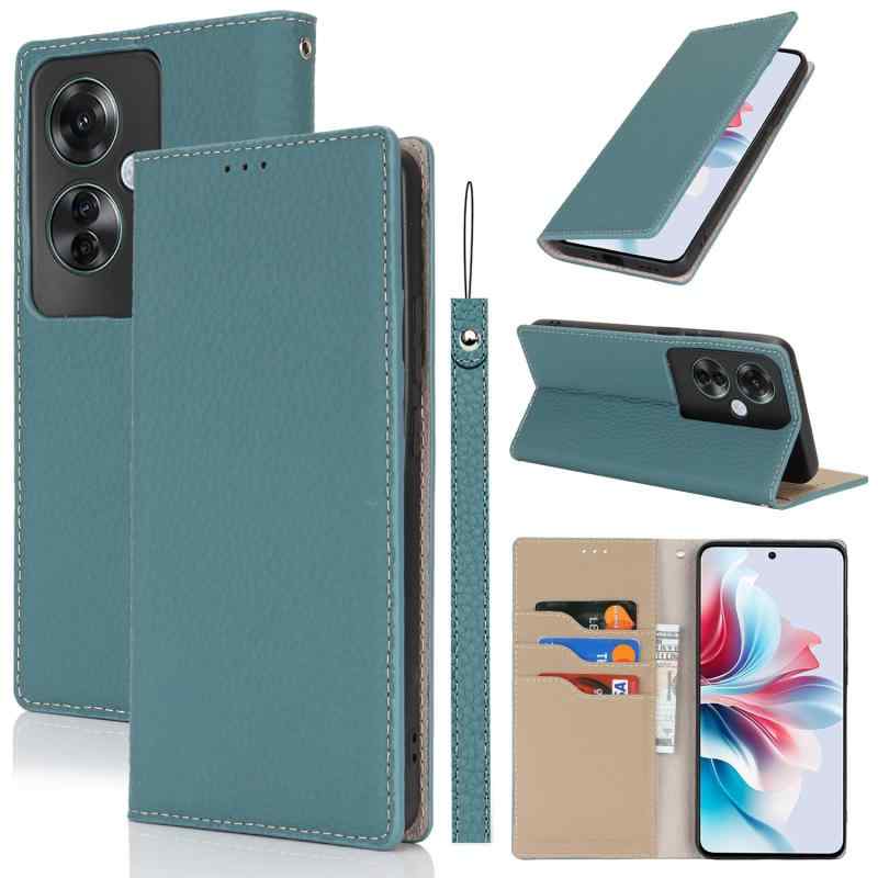 Eastwave for OPPO Reno11 A ケース 本革 牛革 for OPPOReno11A reno 11A 手帳型 カバー 本革 柔らかい 本皮 スプラットホール付き スプラット同梱 内蔵マグネット - ライトブルー【1】対...
