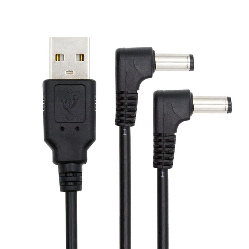 xiwai USB - 5V DC 電源コード ユニバーサル Type-A オス - デュアル 5.5x2.1mm プラグスプリッター 直角 90度 コネクタ 充電ケーブル 4.9フィート/150cm長さ150cm、コネクタサイズ USB ...