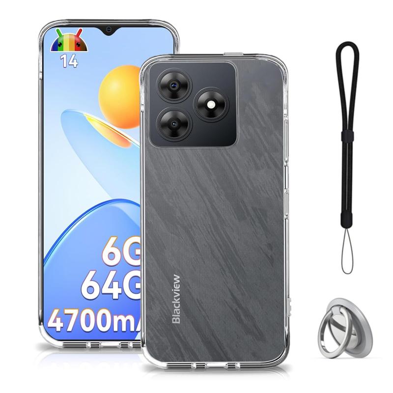 Blackview Wave8 / Wave8C 用 ケース カバー スタンド付き 角度調整可能 車載ホルダー対応【NOUKAJU】 スマホケース ストラップ付き 軽量 ソフト TPU クリア 持ちやすい 指紋防止 耐衝撃 黄変防止【対応機...