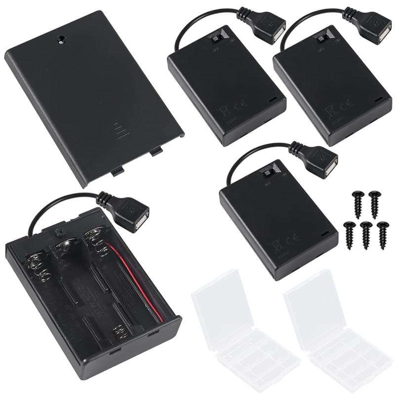 MKBKLLJY 4個 3AA バッテリ ホルダー スイッチ USB 女性ソケット 3x1.5V AA バッテリ ケース ボックス ホルダー オン/オフ スイッチ カバーねじと Arduino RC 車 LED ストリップ ライト用透明なバ...