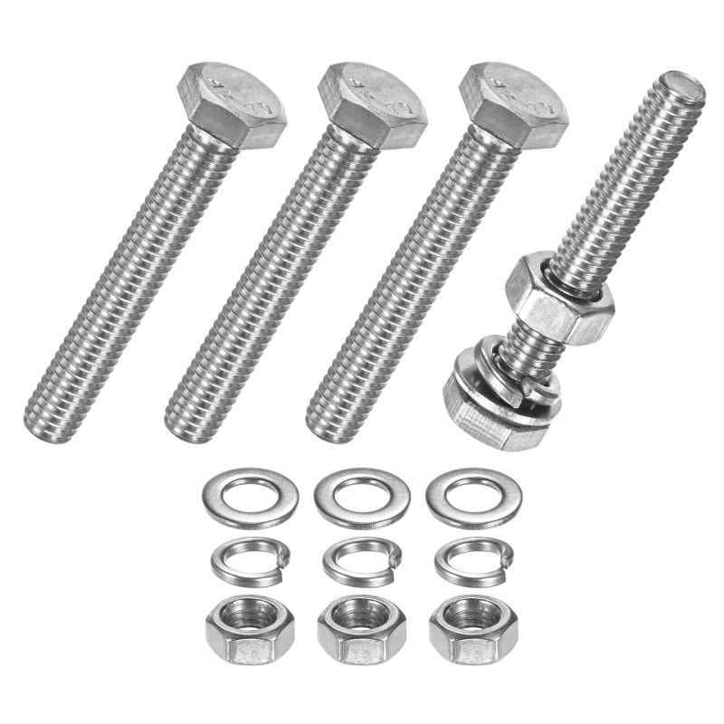 M METERXITY 4セット 六角ボルト M6 ボルト M6×40mm ナット ロックワッシャー 平座金 ステンレス 六角頭ネジ 全ねじ 耐久性 防錆 産業 部品 機械 シルバー[六角ボルト-仕様]サイズ：M6×40mm。ネジ径：6mm...