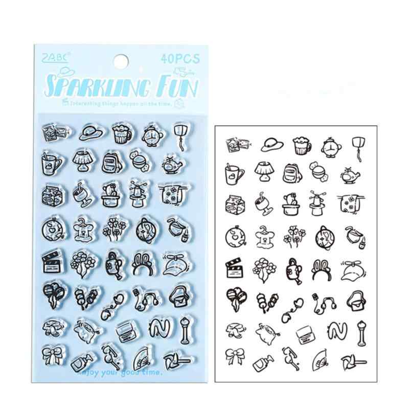 EZ PEACH シリコンスタンプ クリアスタンプ 手帳 透明 DIY スクラップブッキング ジャーナル フォトアルバムデコレーシ フラワー パン 喫茶 珈琲 ケーキ プリン 40枚入 (B)仕様：サイズ：150x90mm；素材：シリコン；...