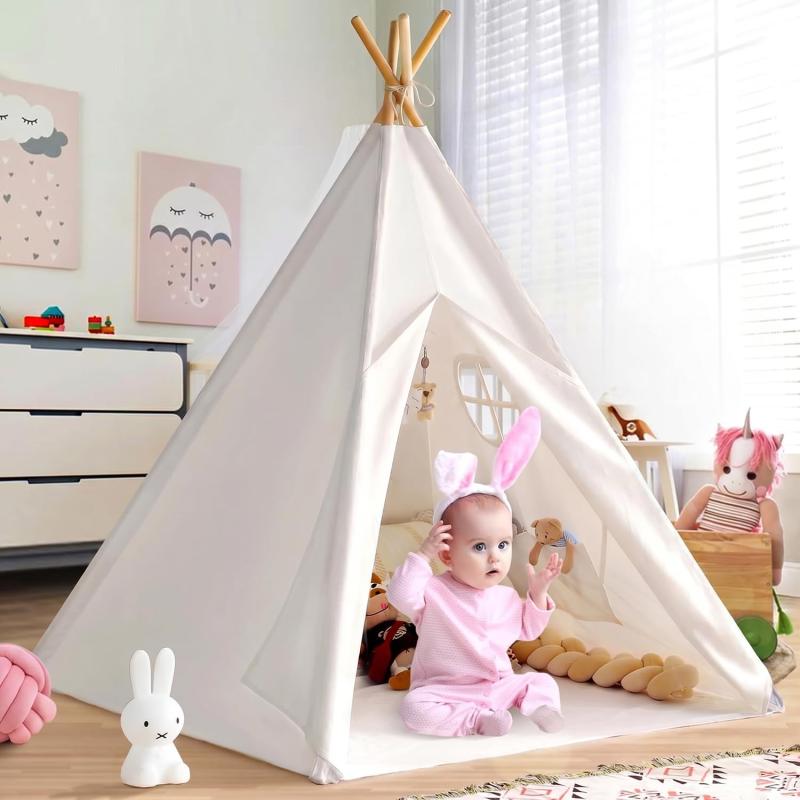 キッズテント 子供テント 室内テント TEEPEE ティピーテント 子供用テント 秘密基地 高通気性 ミニテント こども用 おしゃれ 女の子 男の子 北欧 折りたたみ プレイハウス テントハウス キッ【プレイ空間】ティピーテントは子供が自由...