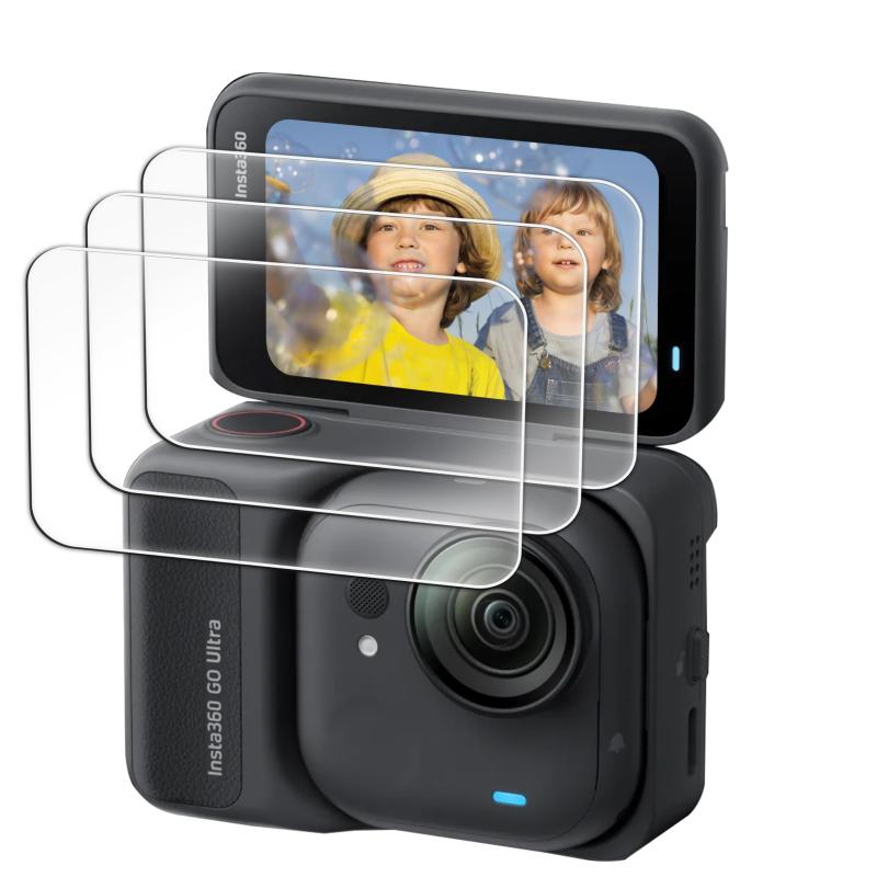 FitStil スクリーンプロテクター [3 枚] Insta360Go Ultra 用 保護フィルム、ウルトラクリア強化ガラス光学スクリーンプロテクター、耐傷性、指紋防止、9H 硬度、Go Ultra アクセサリー【Go Ultra専用ス...