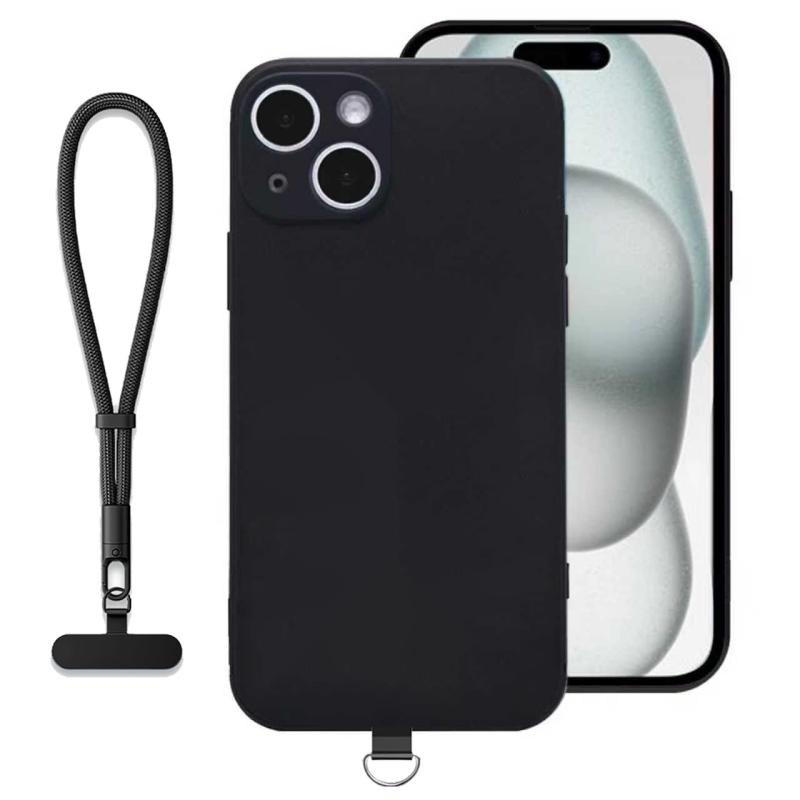 Skailuts 互換性のある iphone15 用のケース スマホストラップ 手首 腕掛け 薄型 軽量 TPU カバー ストラップホール付き 黄変防止 指紋防止（ブラック）【 薄型軽量 】スマホの機種iphone15に適合するケース。厚さ...