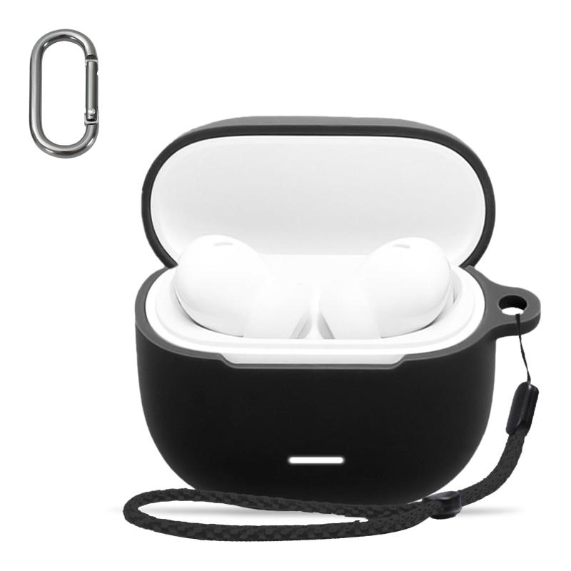 For Redmi Buds 8 Lite ケース カバー 【HUKWIMO】 カラビナ付き+ストラップ付き 耐衝撃 防水 防塵 装着充電可能 全面保護 キズ防止 Redmi Buds 8 Lite 対応 [ブラック 黒]【対応機種】Red...