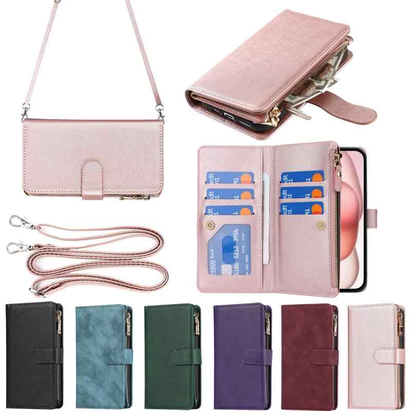 Eastwave アイフォン 15 ケース For iPhone 15 縄掛けケース For iPhone15 手帳型 財布型 ICカード コインポケット ストラップ付き カード 収納 小銭入れ ファスナーポケット付き PUレザー 6色ピン...