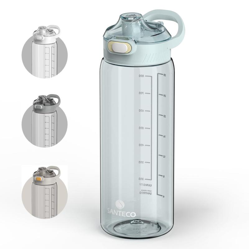 SANTECO 水筒 1000ML 直飲み ボトル 1リットル 米国Tritan BPAフリー 超軽量 携帯便利 おしゃれ 洗いやすい キャリーハンドル付き おしゃれ スポーツ【ボタンロック】ボタンロックが付いており、蓋がうっかり開かないよ...