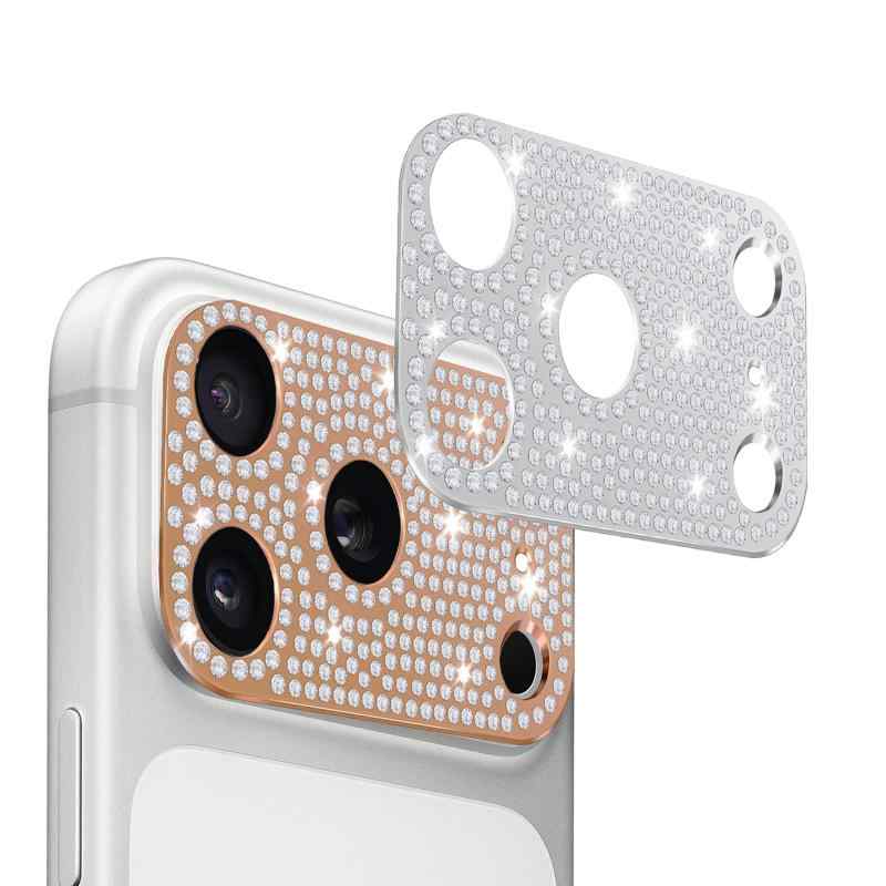 For iPhone 17 Pro Max カメラフィルム (2枚セット) シルバー+ローズゴールド レンズカバー カメラ保護 ラインストーン レンズ カメラカバー 保護カバー キズ防止 アルミ製保護レンズカバー 携帯💎 【...