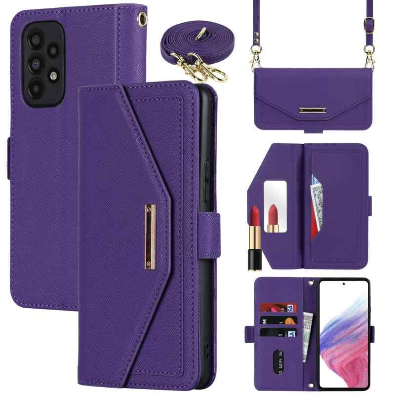 Cross pattern Wallet leather case for Galaxy A53 5G【収納力抜群】：ケース内側にはカードを2-3枚収納できるカードポケットとメモ、2枚の紙幣など収納できるポケットがあります。Dカードや運転免...