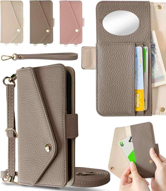 LIISEA 手帳型 ケース pixel 対応 手帳 スマホケース ショルダー カード 収納 外側 収納ポケット 2本 ストラップ 付き 鏡 ミラー ピクセル 用の スマホショルダー 肩掛け 斜め掛け 首掛け 携帯ケ⭐便利な カード収納 ポ...