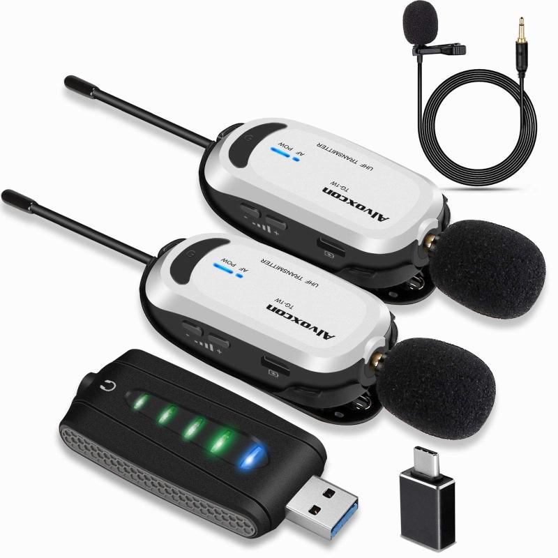 ワイヤレスマイク USB 無線ピンマイク PC スマホ対応 軽量 小型 2人用 UHF モニタリング Zoom YouTube 録音録画 日本語説明書 iPhone Android用 UM320【USBワイヤレスマイク｜簡単接続】: USB...