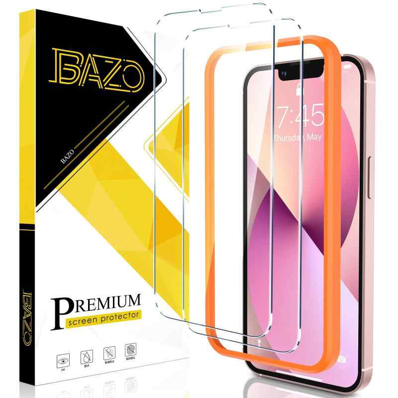 BAZO iPhone 13/iPhone 13 Pro 用 ガラスフィルム【2枚】ガイド枠付き 硬度9H 強化ガラス 自動吸着 指紋防止 液晶保護ガラスフィルム[2枚セット]「対応機種」iPhone 13/iPhone 13 Pro 6....