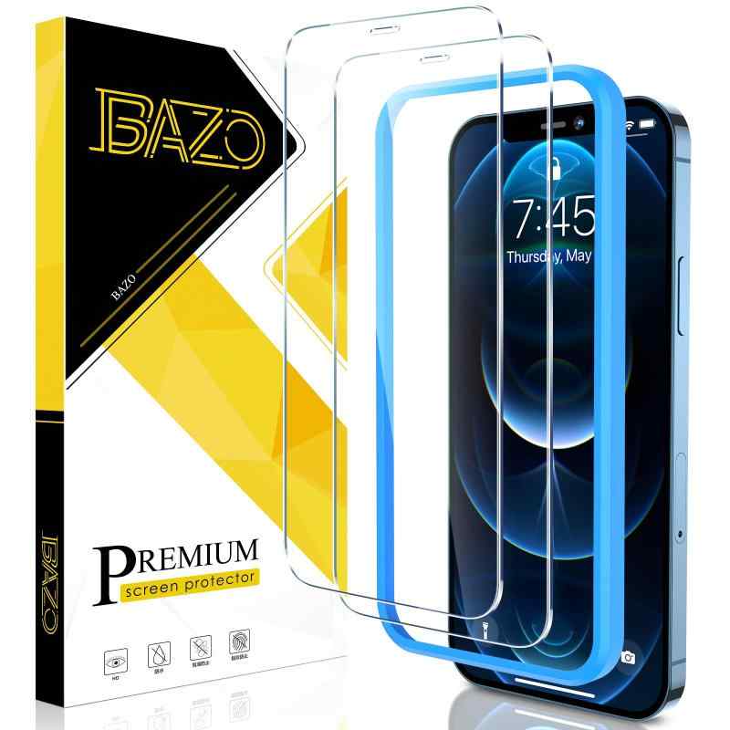 BAZO iphone 12 /iphone 12 pro 用 ガラスフィルム【2枚】ガイド枠付き 硬度9H 強化ガラス 自動吸着 指紋防止 液晶保護ガラスフィルム[2枚セット]「対応機種」iphone 12 /iphone 12 pro ...