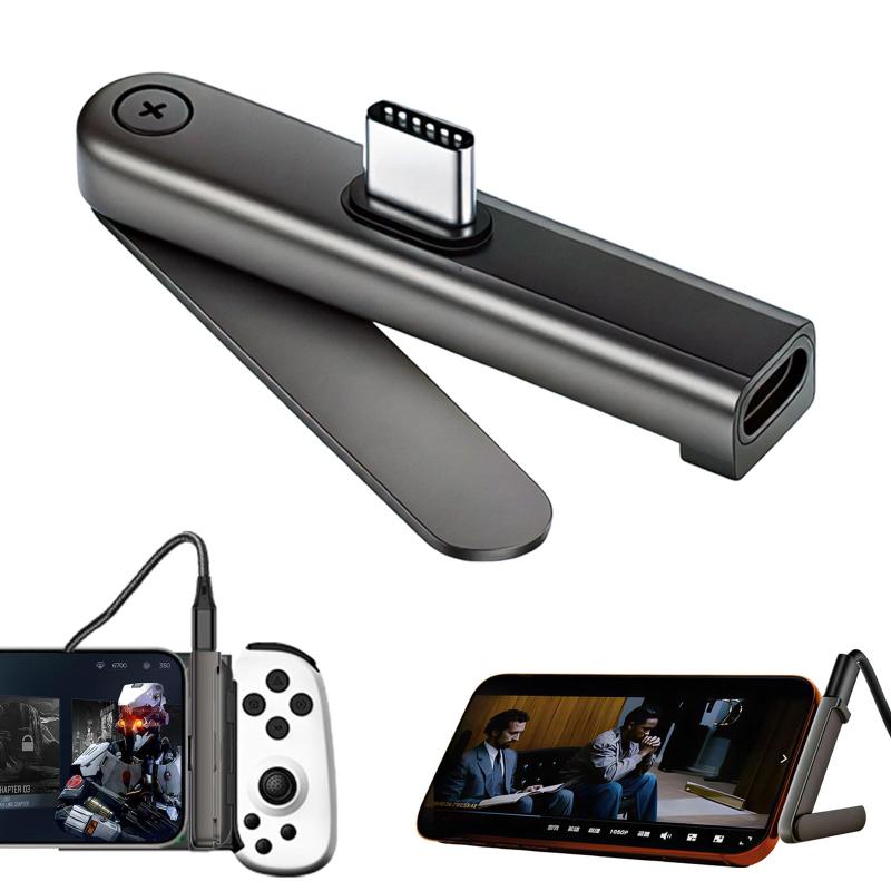 iPhone 17/16/15 switch アンドロイドスマホ ゲーム専用 転換端子 ケーブル スマホゲーム専用Type-C転換端子 iphone アンドロイド用 USB-C L型 ケーブル スタンド機能 PD急速充電 イヤホーン接続対応...