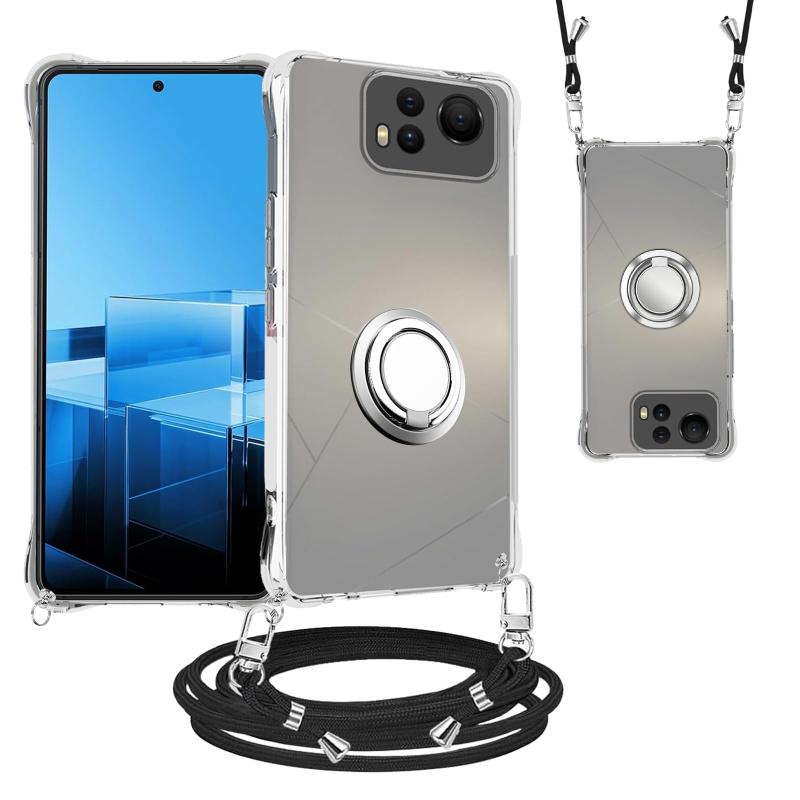 For ASUS Zenfone 12 Ultra ケース 全透明 クリア 保護カバー 車載ホルダー対応 YANMONGI リング付き スタンド機能 カバー 首かけ 肩掛け 斜めかけケース エアバッグ スマホケース 耐衝撃 TPU バンパー...