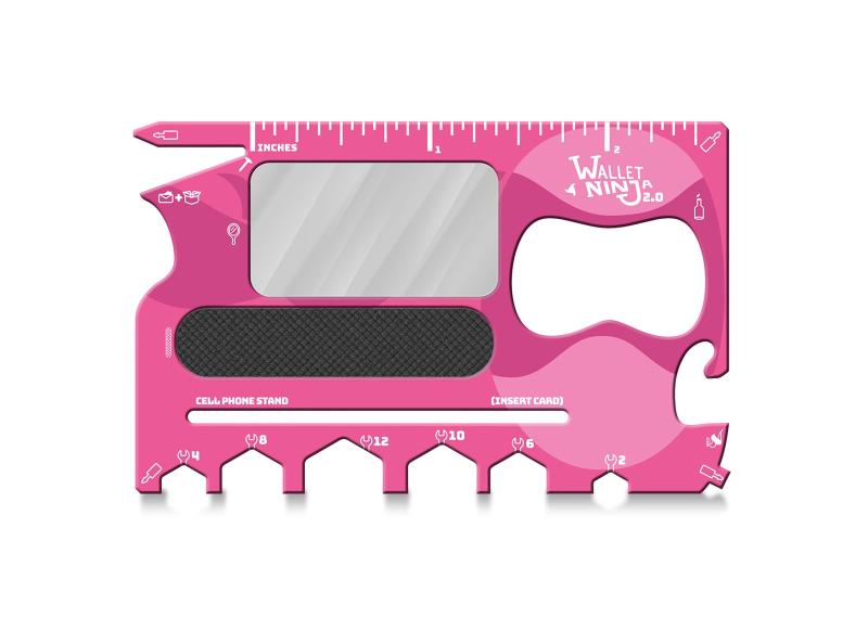 Wallet Ninja 2.0 (Advanced 20-in-1 Multitool, Now With Mirror + Nail File) Available in Black and Pink