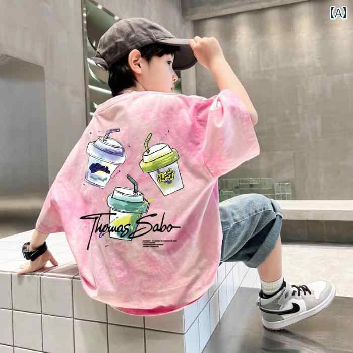 ・カテゴリ: キッズTシャツ・対象性別: 男女兼用・スタイル: 韓国風・フード: なし・袖丈: 半袖・対象年齢: 3歳〜8歳（100cm〜140cm）、8歳以上（140cm以上）・生地加工: 柔軟処理・柄: キャラクター、アルファベット、プ...
