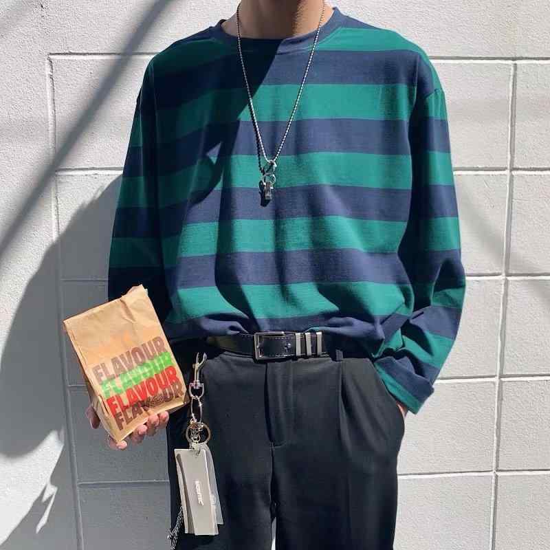 ・カテゴリ: Tシャツ・スタイル: カジュアル、港風・主な素材: ポリエステル60%・柄: ストライプ・シルエット: ルーズフィット・ターゲット: ティーンエイジャー、メンズ・ネックライン: クルーネック・袖丈: 長袖・フード: なし・生地...