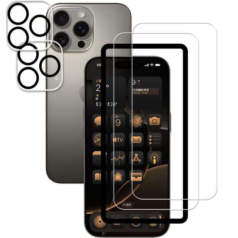 HKKAIS いphone16pro 保護フィルム【2+2 枚セット】 ガイド枠付き日本製硝子採用 iPhone16 Pro 用 ガラスフィルム グーグルカメラフィルム 強化 ガラス 液晶画面 アイフォン16プロ 保護フィルム【対応機種-2...