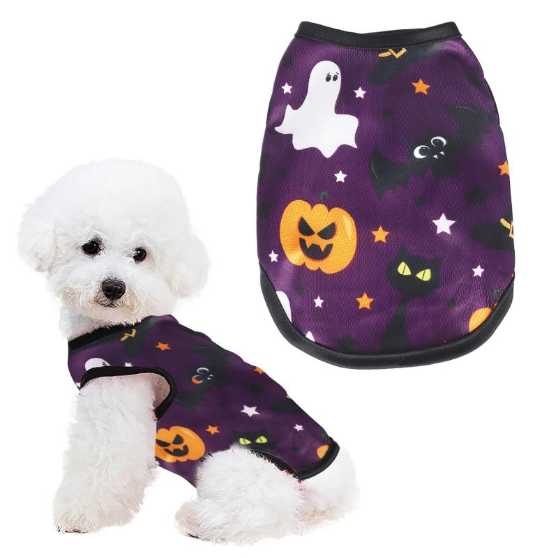 Jimjis 犬 シャツ ハロウィン コスプレ かぼちゃ柄 幽霊 くもの巣 怖い 面白い 犬服 コスチューム タンクトップ 袖なし 仮装 おしゃれ 柔らかい 通気性 軽量 猫服 洋服 伸縮性 小型犬 中型犬 犬【ハロウィンに完璧】かぼちゃ、...