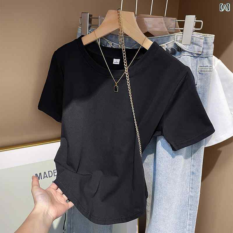 ・カテゴリ: Tシャツ・スタイル: カジュアル、通勤、セクシー・主な素材: ポリエステル95%以上・柄: 無地・デザイン: プルオーバー・袖丈: 半袖・工芸: パッチワーク・シルエット: スリムフィット・着丈: ショート丈（40cm超、50...