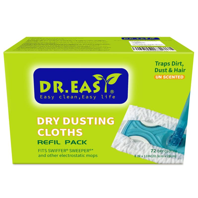 Dr.Easy Dry DUSTING Cloths ドライダスティングクロス ぞうきん 雑巾ワイパー ハンディ 取替えシート 72枚入り 無香料 立体吸着ドライ 各社共通サイズ 超厚 8x11インチ (約20x28cm) 静電気モップ用 ...