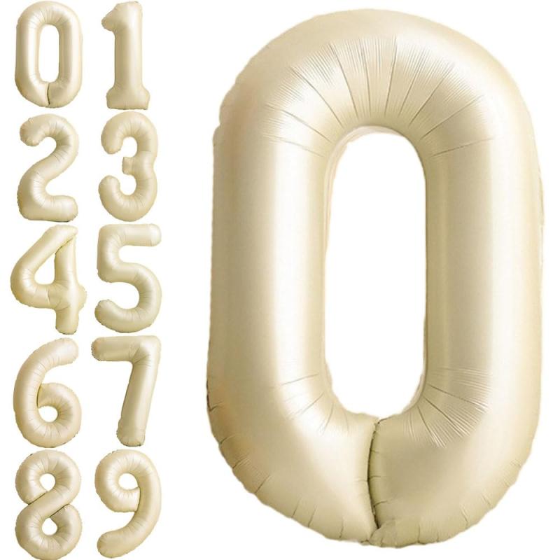 アルミ風船 ナンバーバルーン, 32インチ/80cm, くすみホワイト, 誕生日パーティー装飾用サイズ: 高さ約80センチメートルの大型アルミ風船で、数字を表現するのに最適なサイズです。デザイン: くすみホワイトのマットな質感で、モダンでお...