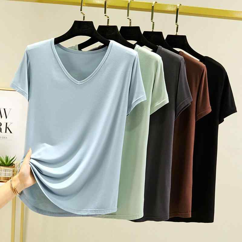 ・カテゴリ: Tシャツ・スタイル: カジュアル、シンプル・主な素材: モダール（モダール繊維 80%-90%）・ネックライン: Vネック・袖丈: 半袖・袖型: レギュラースリーブ・フィット感: ルーズフィット・カラー展開: ホワイト、ブラッ...