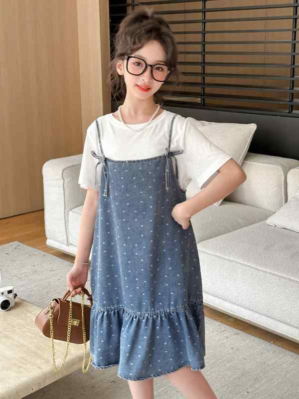 ・カテゴリ: 子供用ワンピース・スタイル: 韓国風・主な素材: 綿85%・性別: 女児・対象年齢: 中大童（8歳以上、140cm以上）・デザイン: キャミソールワンピース・シルエット: Aライン・カラー展開: 2点セットワンピース・サイズ展...