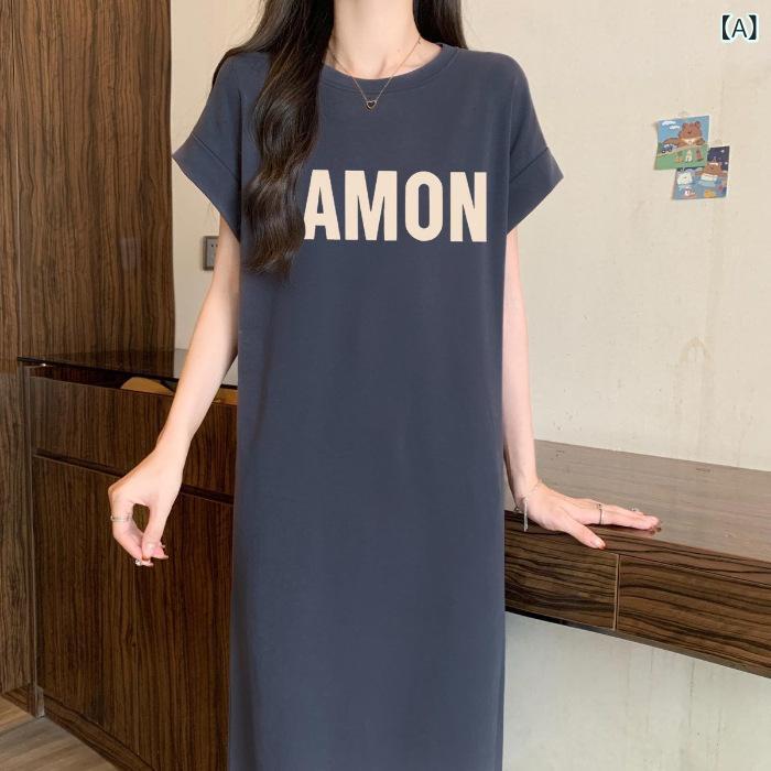 ・カテゴリ: ワンピース、Tシャツワンピース・主な素材: ポリエステル100%・柄: 英字、数字、文字、3D立体柄・スタイル: 通勤風、カジュアル、フェミニン・デザイン: スリット入り、プリント、ポケット付き、1点セット・シルエット: Hラ...