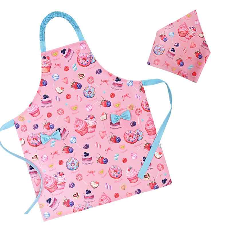 [Athbavib] キッズエプロン キャンディー＆スイーツ ピンク ライトブルー 三角巾付き ポケット付き 子供エプロン 前掛け 調節可能 50*60cm 防水コットン 女の子 幼稚園 小学生 手入れ簡単 キッチサイズや着用方法：この子供...