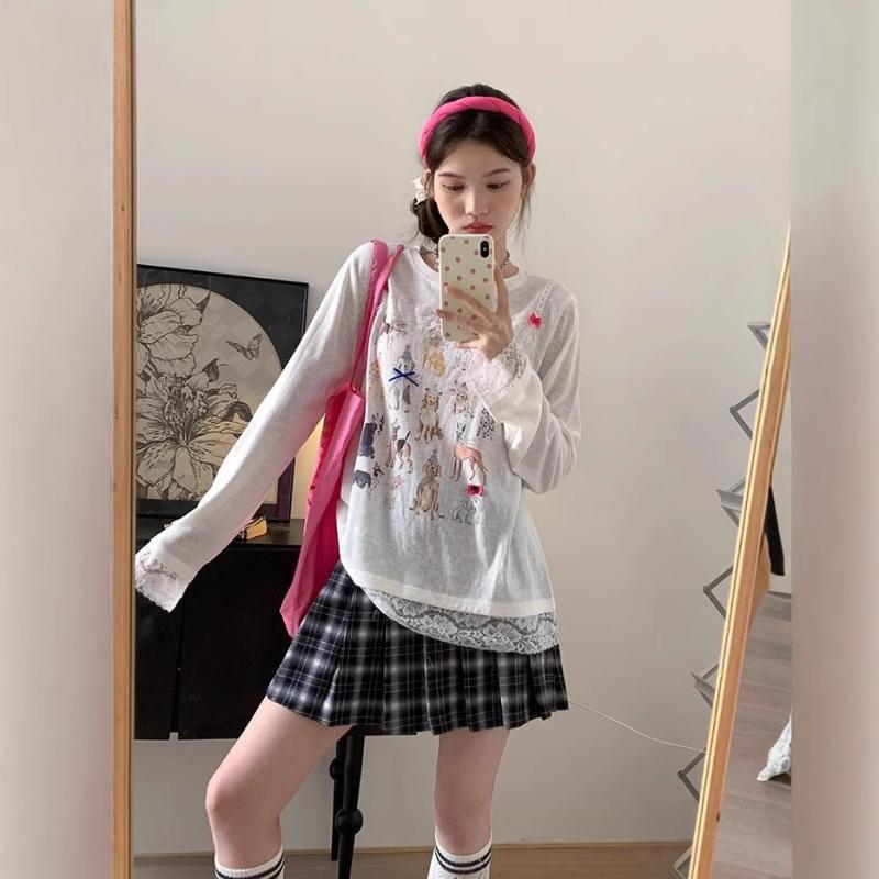 ・カテゴリ: Tシャツ・スタイル: カジュアル、清新、スウィート・素材: 竹節綿（綿80%以上90%未満、スパンデックス30%以下）・柄: アニメキャラクター・仕様: プルオーバー・袖丈: 長袖・ネックライン: クルーネック・袖型: レギュ...