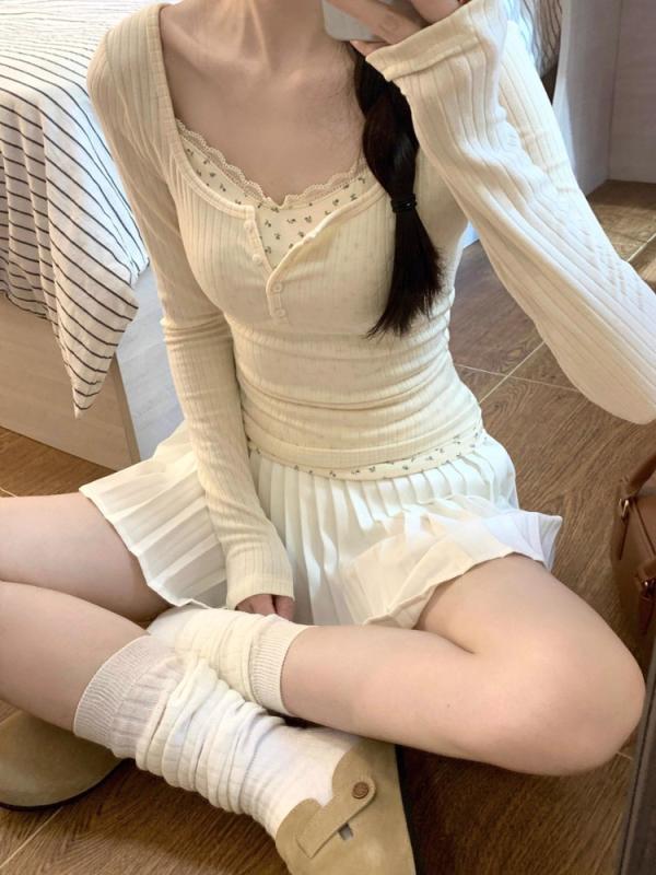 ・カテゴリ: Tシャツ・主な素材: ポリエステル90%以上95%未満・柄: 碎花・スタイル: セクシー、カジュアルフェミニン・袖丈: 長袖・ネックライン: クルーネック・衣丈: 普通丈（約50cm超65cm以下）・袖型: レギュラースリーブ...