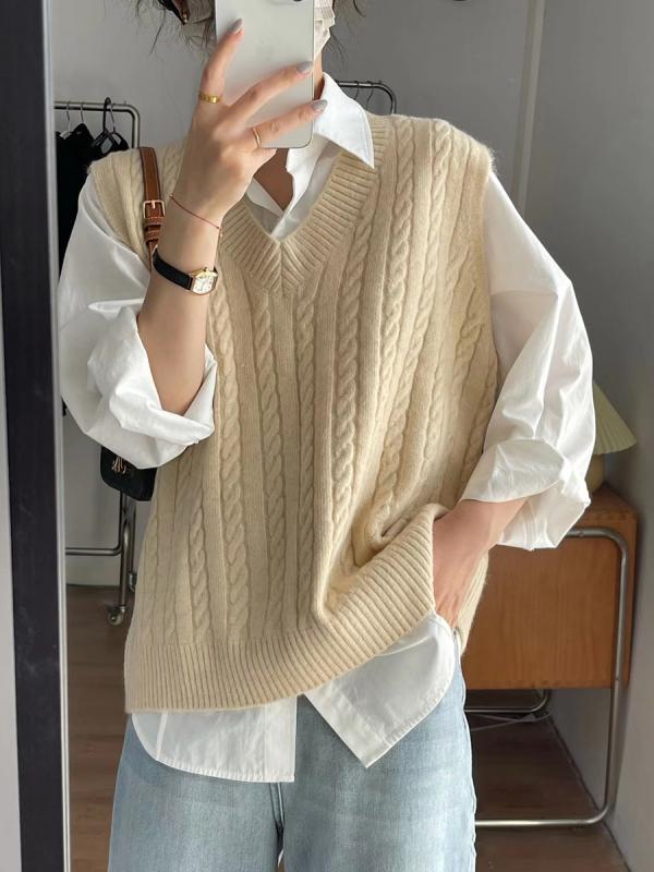 ニットベスト レディース 秋冬 麻花編み ケーブルニット Vネック オーバーサイズ ゆったり 体型カバー ノースリーブ トップス 韓国ファッション カジュアル・カテゴリ: ベスト・衣類長: 約50-65cm・ネックライン: Vネック・柄: ...
