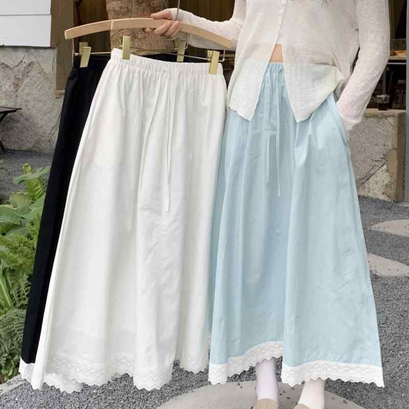 ロングスカート レディース 白 レース 切り替え フレンチスタイル スウィート ペチコート付き ウエストゴム ミモレ丈 春・工法: 拼贴/拼接・素材: ポリエステル・シルエット: Aラインスカート・着丈: ミディアム丈・流行の要素: レース...