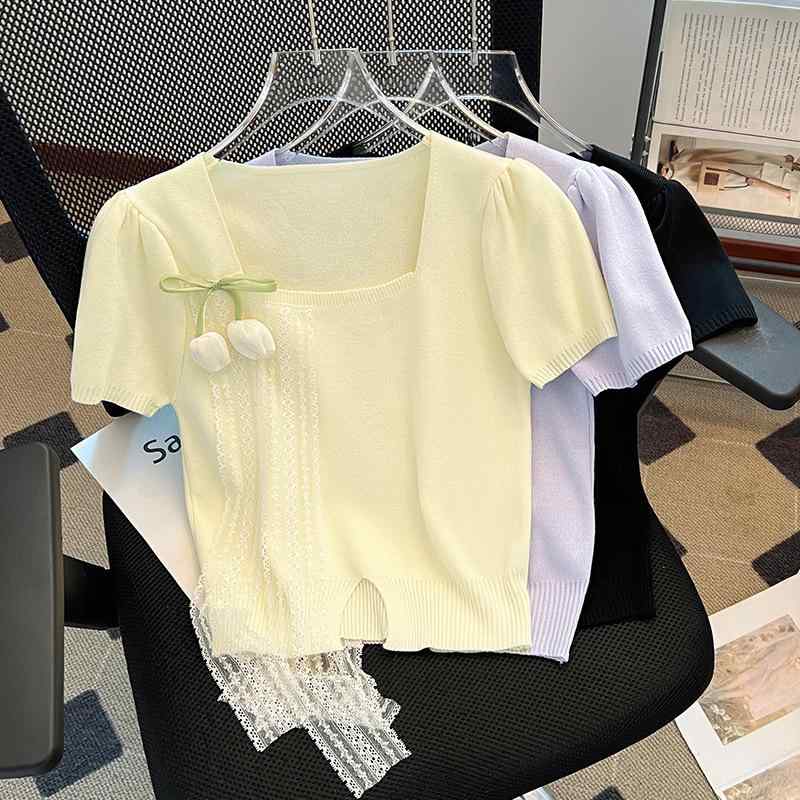 ニット トップス レディース スクエアネック 半袖 針織 花柄 立体感 高級感 おしゃれ 可愛い エレガント きれいめ フェミニン・カテゴリ: Tシャツ・素材: アクリル・柄: 人物・スタイル: プルオーバー、レトロ、禅スタイル・袖丈: 半...