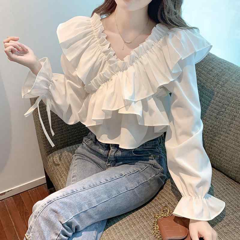 ブラウス レディース 春服 シフォン トップス フレンチネック オフショルダー 2way 肩出し フリル デザイン 短丈 長袖 おしゃれ きれいめ カジュアル エレガント フェミニン 大人可愛い・カテゴリ: シャツ・スタイル: 通勤、カジュ...